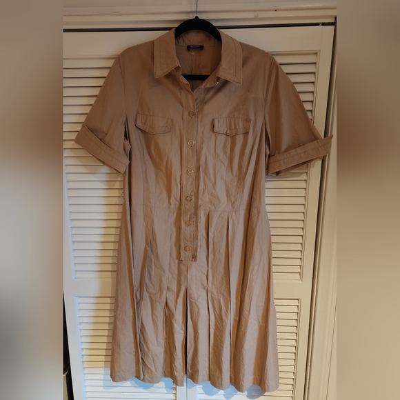Basler | Dresses | Basler Midi Shirt Dress Tan Shirt Dress Pleated 4 ...